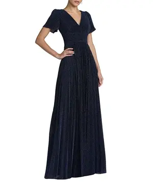 Mac Duggal Petite Pleated Metallic Gown - Midnight