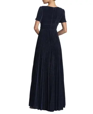 Mac Duggal Petite Pleated Metallic Gown
