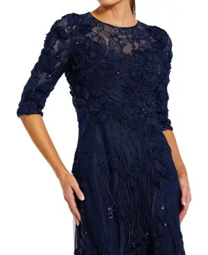Mac Duggal Petite Embroidered High Neck A-line Gown
