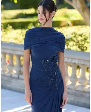Mac Duggal Embellished Jersey Draped Column Gown