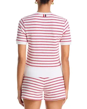 Thom Browne Striped Textured Honeycomb Short Sleeve T-shirt