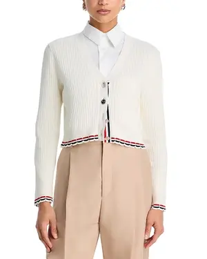 Thom Browne Pointelle Ribbed Cardigan - White