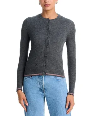 Thom Browne Ribbed Striped Edge Wool Cardigan