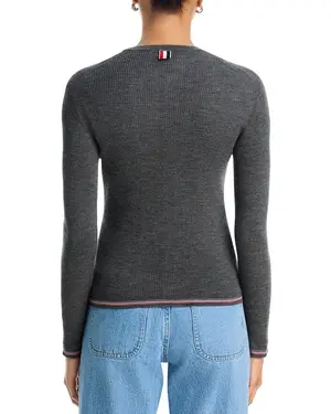 Thom Browne Ribbed Striped Edge Wool Cardigan