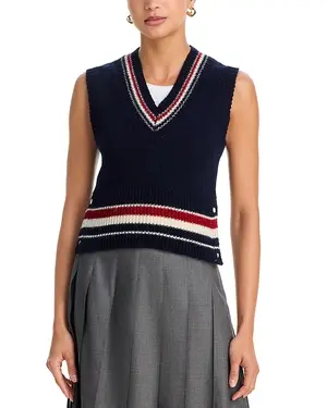 Thom Browne Wool Blend V-neck Sleeveless Sweater - Navy