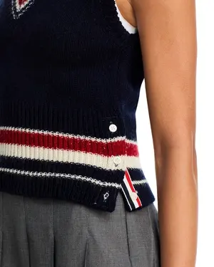 Thom Browne Wool Blend V-neck Sleeveless Sweater - Navy
