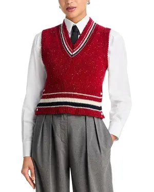 Thom Browne Wool Blend V-neck Sleeveless Sweater - Red