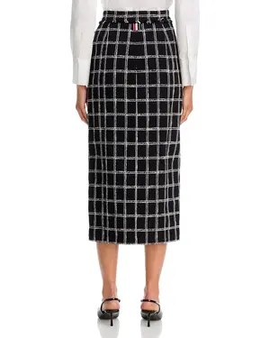 Thom Browne Windowpane Houndstooth Tweed High Waisted Button Front Skirt