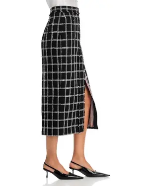 Thom Browne Windowpane Houndstooth Tweed High Waisted Button Front Skirt