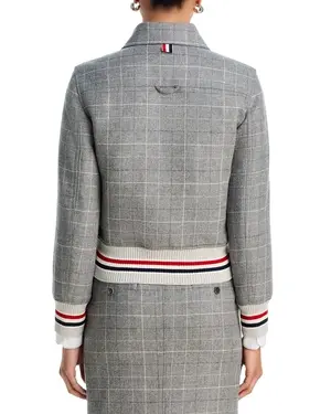 Thom Browne Down-filled Windowpane Tweed Cropped Flight Jacket