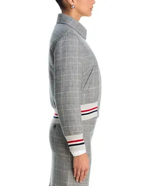 Thom Browne Down-filled Windowpane Tweed Cropped Flight Jacket