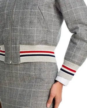 Thom Browne Down-filled Windowpane Tweed Cropped Flight Jacket