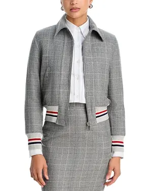 Thom Browne Down-filled Windowpane Tweed Cropped Flight Jacket - Medium Grey