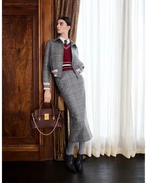 Thom Browne Down-filled Windowpane Tweed Cropped Flight Jacket - Medium Grey