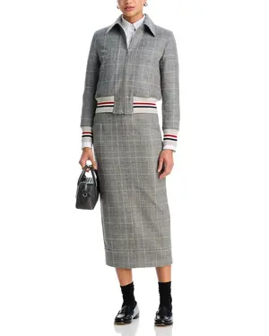 Thom Browne Down-filled Windowpane Tweed Cropped Flight Jacket - Medium Grey