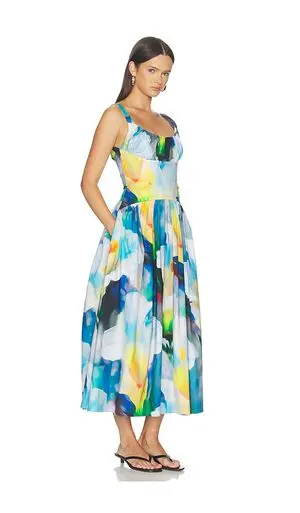 Prabal Gurung Ruched Waist Yoke Dress In Blue