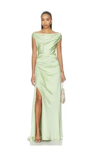 Simkhai Elinne Short Sleeve Gown In Green - Leaf