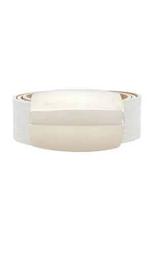 L'Agence Milou Domed Belt In White Croc Embossed In White