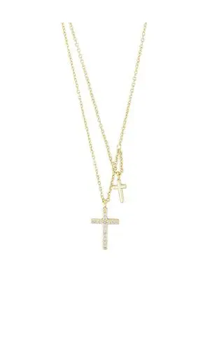 ADINA EDEN Pave Double Cross 2 In 1 Necklace