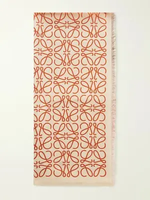Loewe Anagram-intarsia Wool, Silk And Cashmere-blend Scarf - Orange