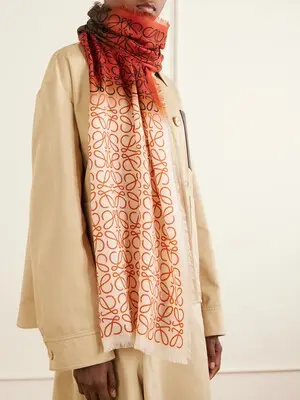 Loewe Anagram-intarsia Wool, Silk And Cashmere-blend Scarf