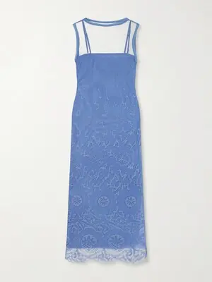SIR. Leif Embroidered Tulle Midi Dress - Blue