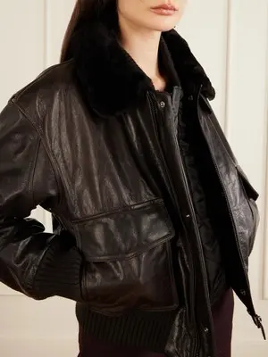 Victoria Beckham Aviator Shearling-trimmed Leather Bomber Jacket - Brown
