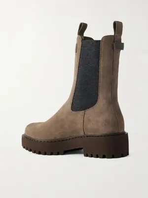 Brunello Cucinelli Suede Chelsea Boots With Monili Bead Embellishment