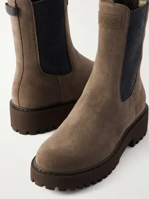 Brunello Cucinelli Suede Chelsea Boots With Monili Bead Embellishment
