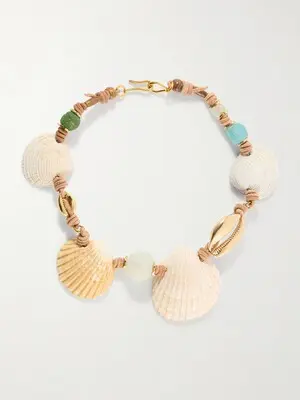Tohum Design Gold-plated, Leather And Seashell Beaded Necklace - Multi