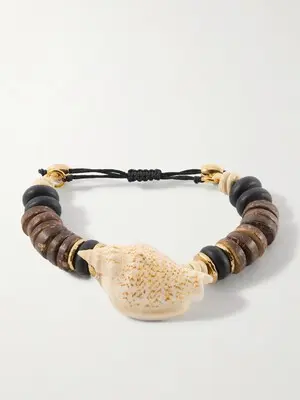 Tohum Design Gold-plated, Leather And Seashell Beaded Bracelet - Brown
