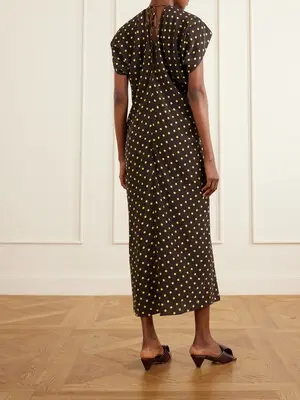 Marni Ruched Polka-dot Silk-blend Midi Dress