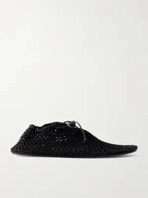 CHRISTEN Hand-crocheted Ballerina Leather-trimmed Flats