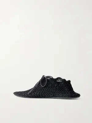 CHRISTEN Hand-crocheted Ballerina Leather-trimmed Flats