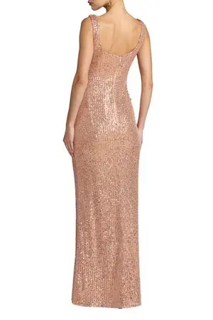 Mac Duggal Sleeveless Sequin Column Gown With 3d Flowers