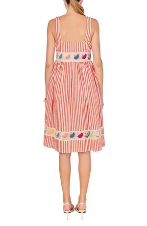English Factory Sleeveless Striped Crochet Trim Dress