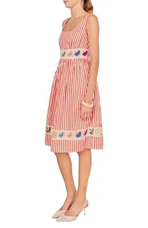 English Factory Sleeveless Striped Crochet Trim Dress