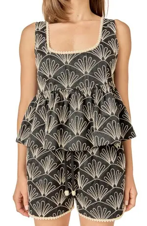 English Factory Embroidered Babydoll Top