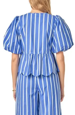 English Factory Stripe Tie Front Puff Sleeve Top