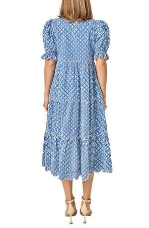 English Factory Scalloped Print Cotton Midi Dress