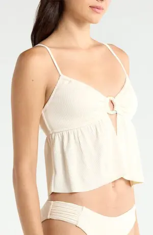 Sanctuary Shirred O-ring Tankini Top - Cream