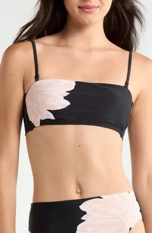 Sanctuary Floral Bandeau Bikini Top - Black