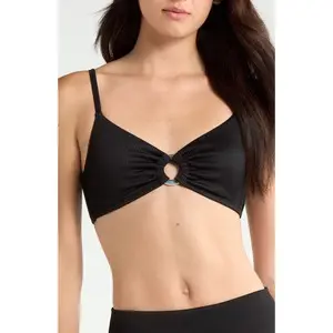 Sanctuary Ribbed Ring Detail Bikini Top - Black