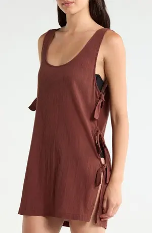 Sanctuary Side Tie A-line Cover-up Dress - Mocha
