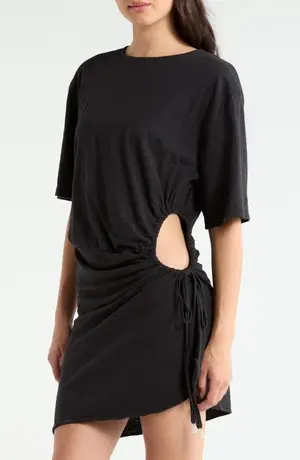 Sanctuary Shirred Side Cover-up Shirt Dress - Black