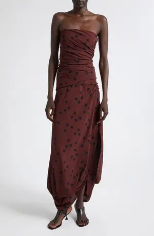 Proenza Schouler Nayara" Polka Dot Strapless Asymmetric Midi Dress