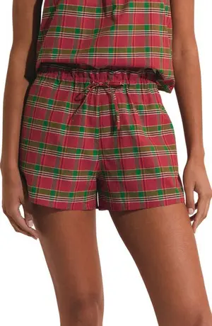 ETAM Vagabonde Plaid Cotton Sleep Shorts Fuchsia