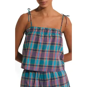 ETAM Vagabonde Plaid Cotton Pajama Camisole - Blue