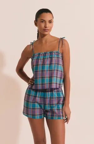ETAM Vagabonde Plaid Cotton Pajama Camisole - Blue