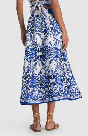 Alice + Olivia Earla High Waist Linen Blend Midi Skirt
